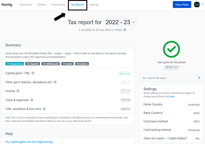 End of Financial Year Statements - Koinly